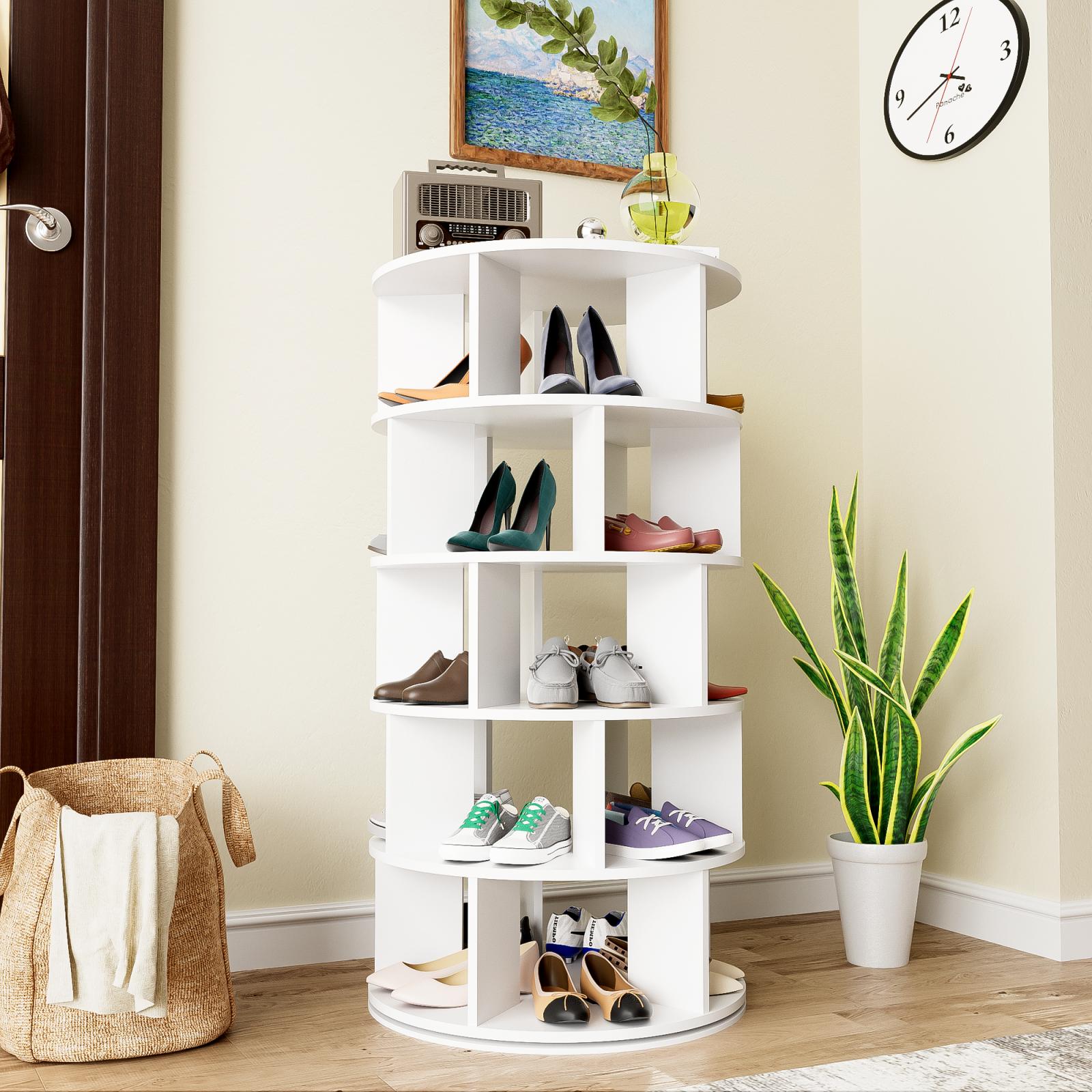 Shoe Rack, Rotatable Angle, White Round, 5 Tiers, Height 115 cm, Width ...