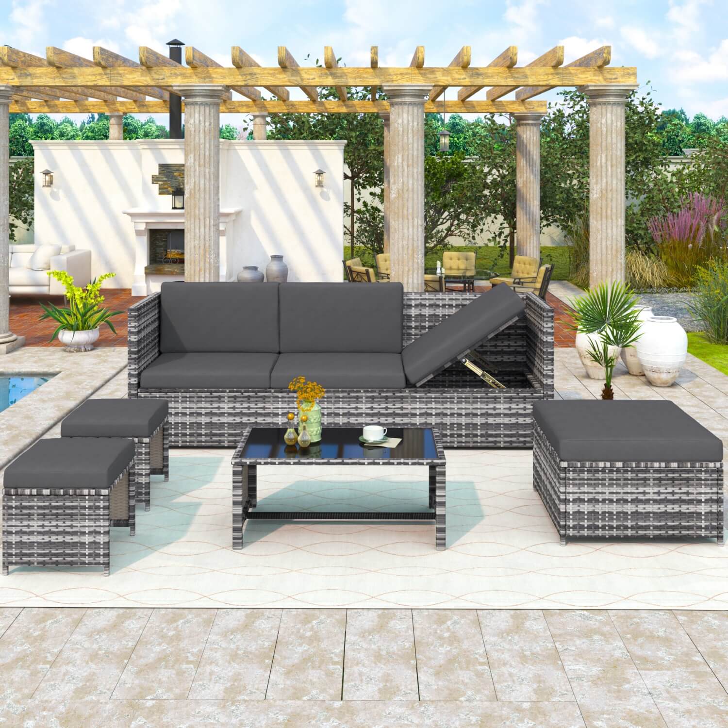 Grey Rattan Garden Lounge Set – Outdoor Patio Sofa & Seating Group with ...