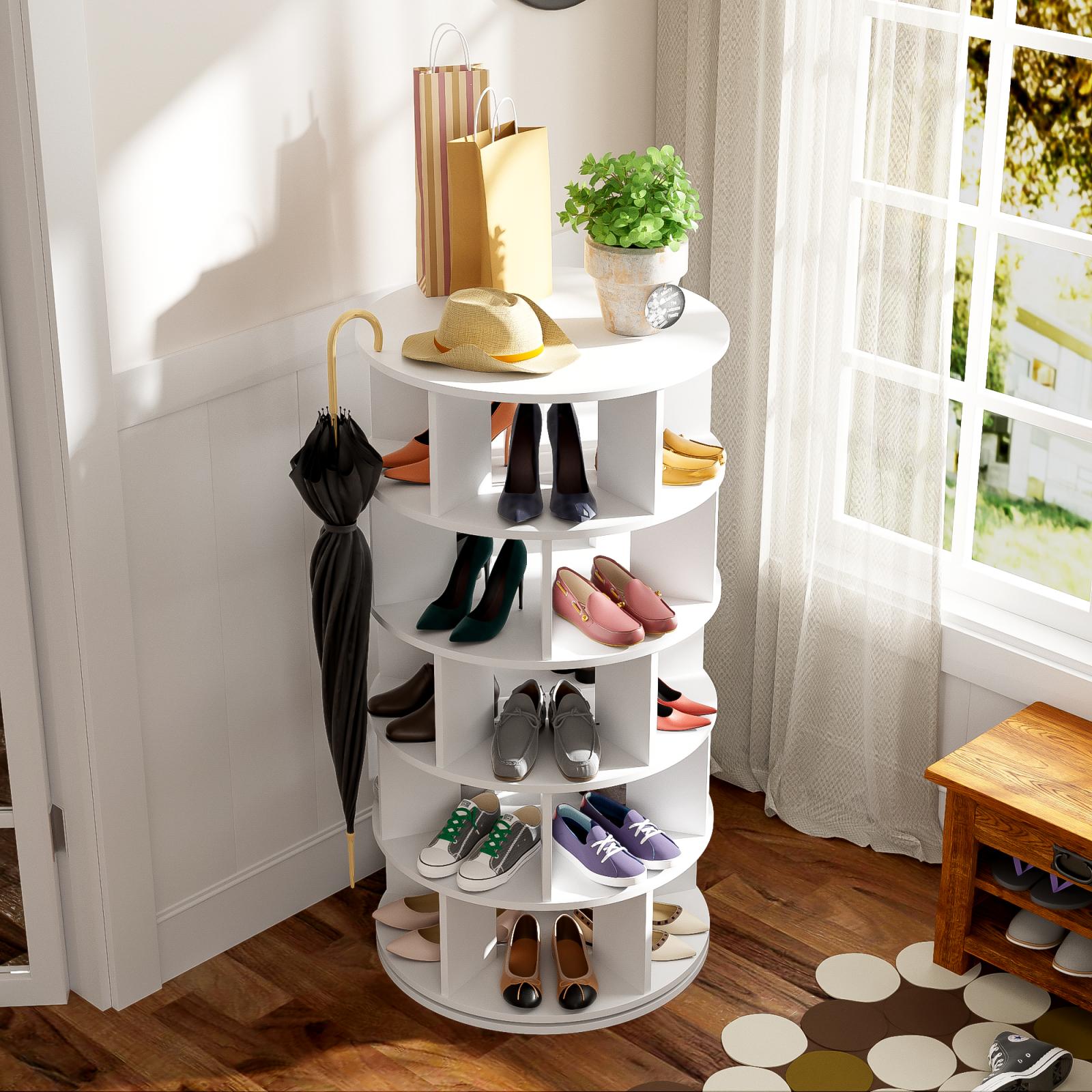 Shoe Rack, Rotatable Angle, White Round, 5 Tiers, Height 115 cm, Width ...