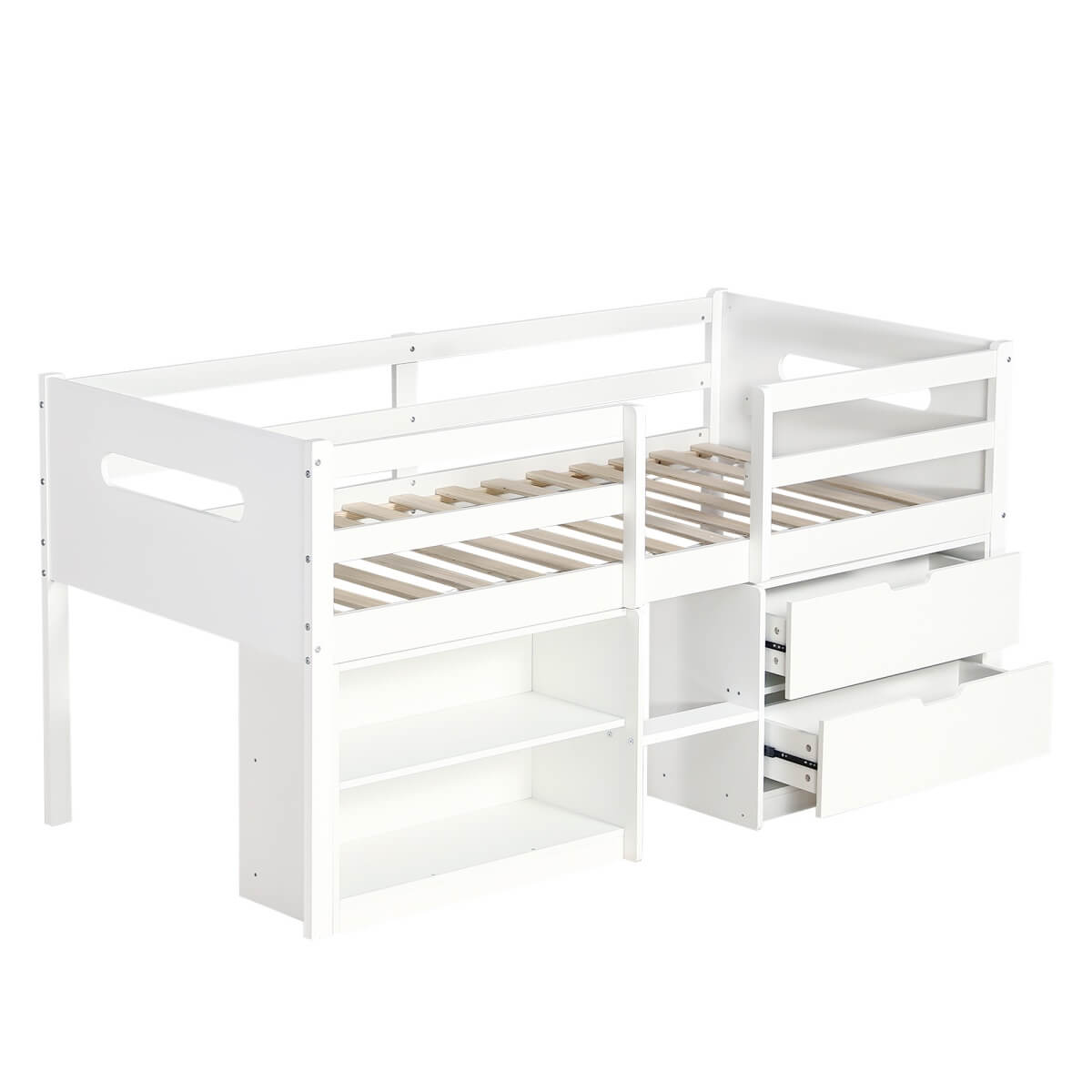 3ft Single Wooden Storage Bed for Children – Safety Guardrail, 2 ...