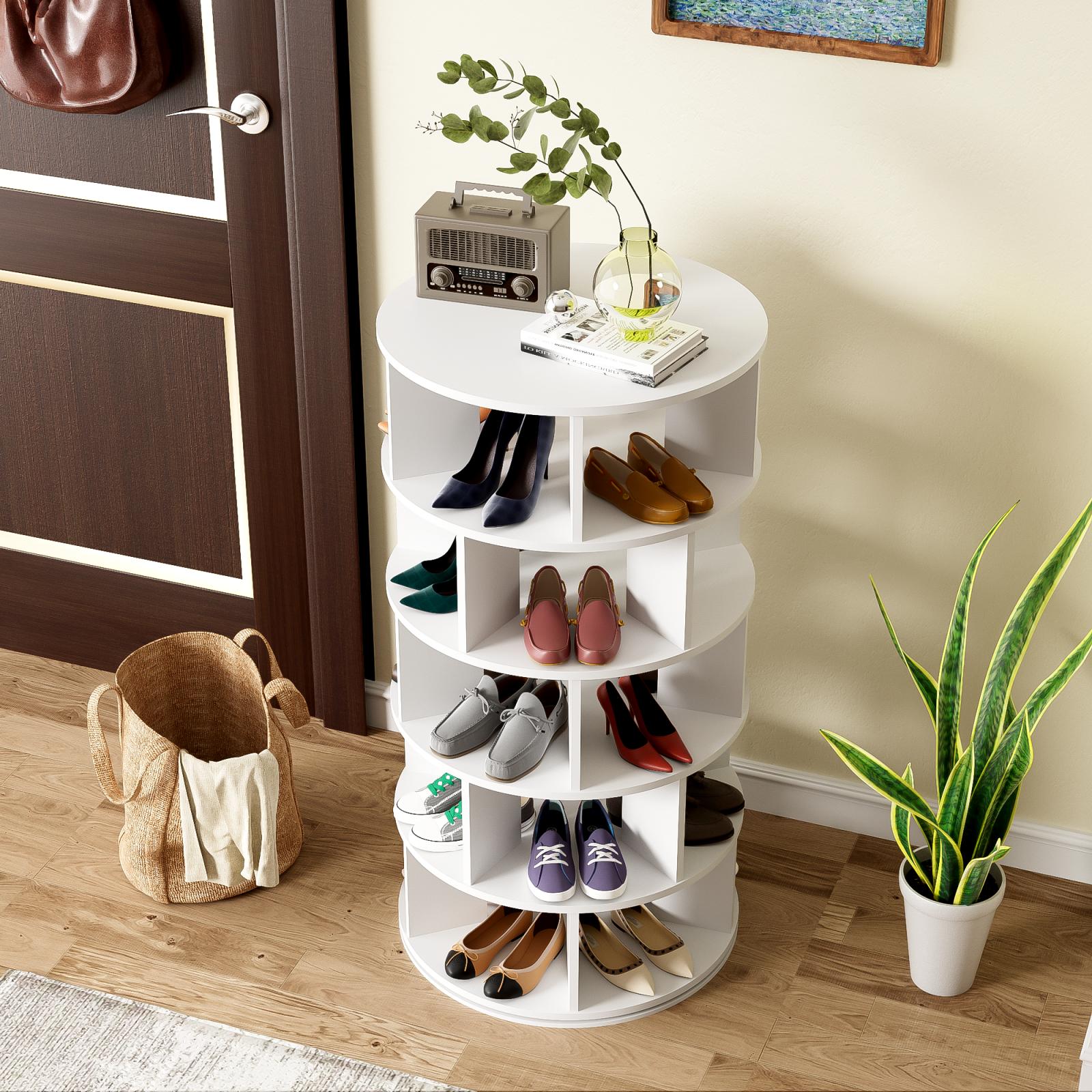 Shoe Rack, Rotatable Angle, White Round, 5 Tiers, Height 115 cm, Width ...